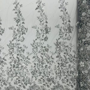 Princess Glitter 3d Floral Design Embroidery With Pearls in a Mesh Lace ...