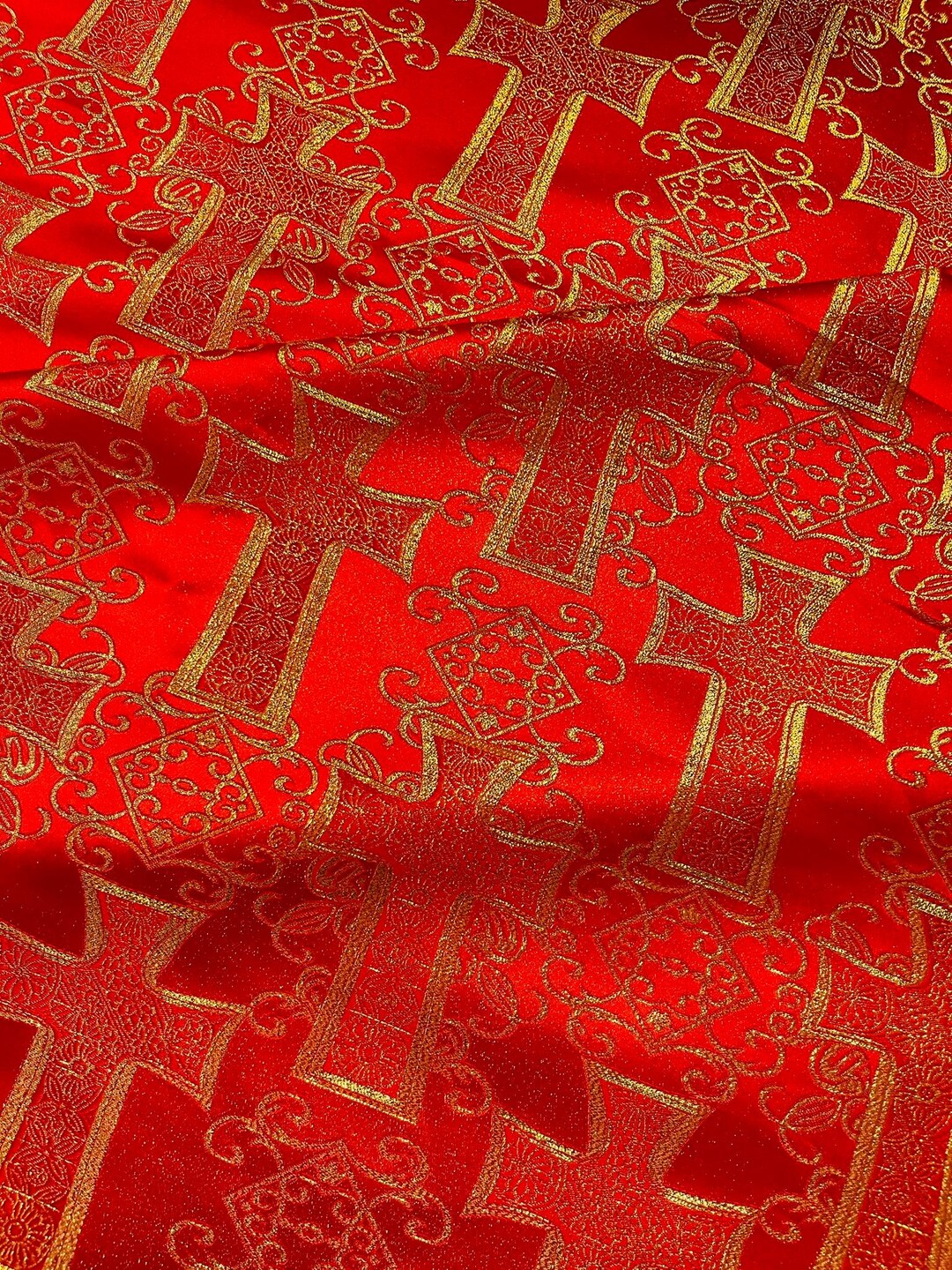 Red/god - Metallic Big Cross Jacquard Satin Fabric (by the Yard) - Etsy