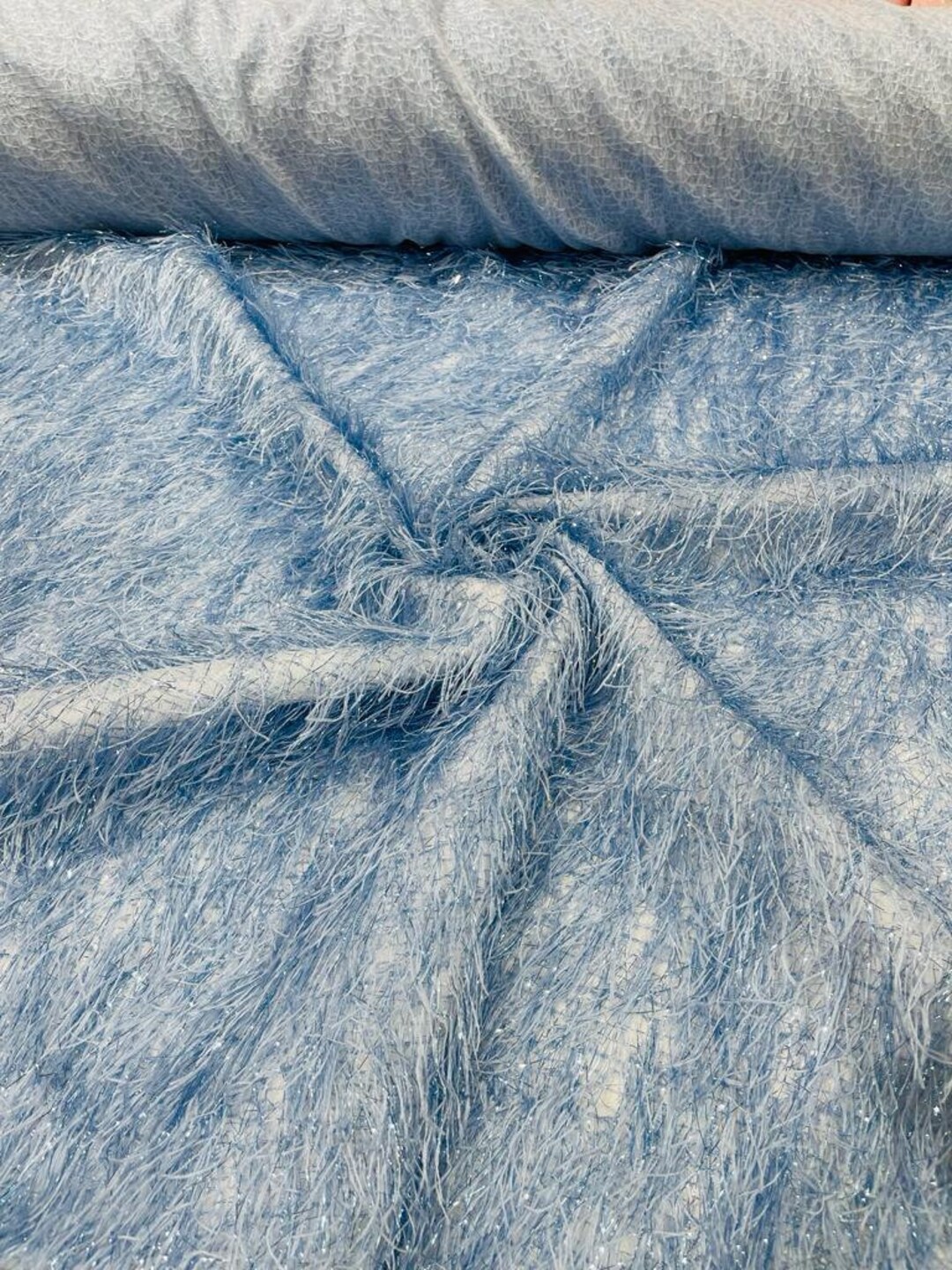 Light Blue - Eyelash Fringe Metallic Fabric - Hanging Fringe Metallic ...