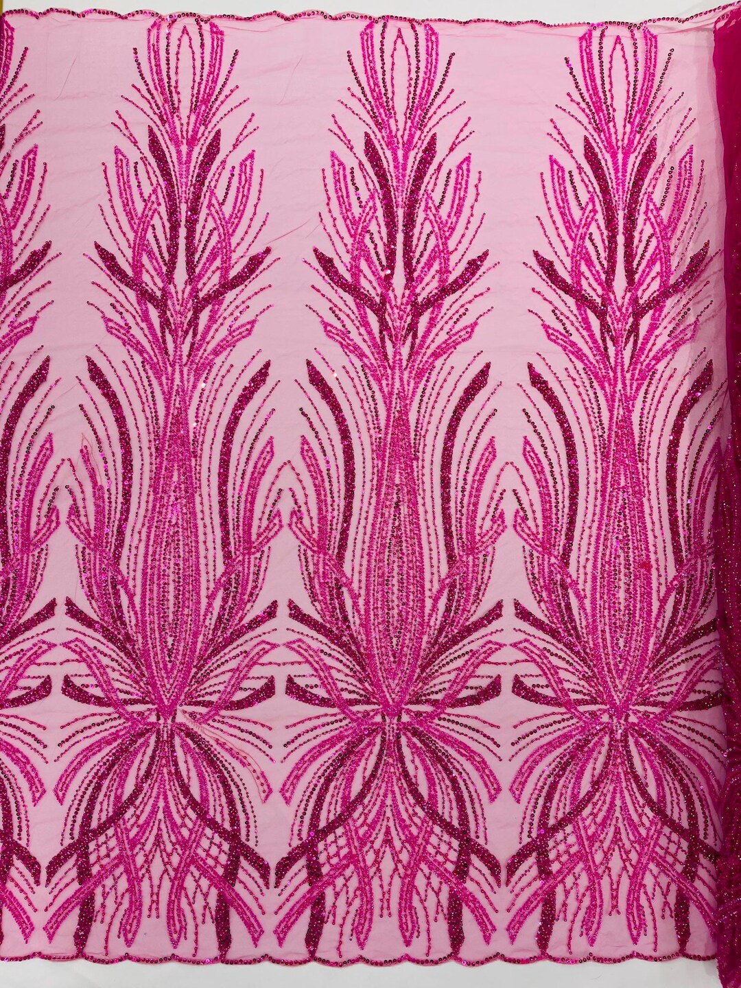 Palm Beaded Damask Design Fabric, by the Yard - Hot Pink - Etsy
