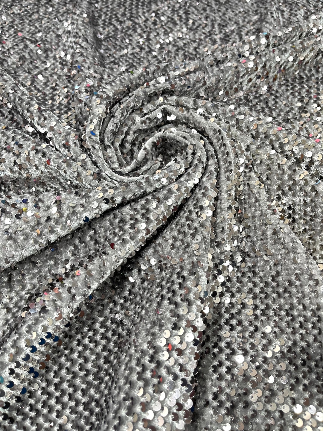 Silver - Shiny Sequins on a Stretch Velvet Fabric-prom-nightgown-sold ...