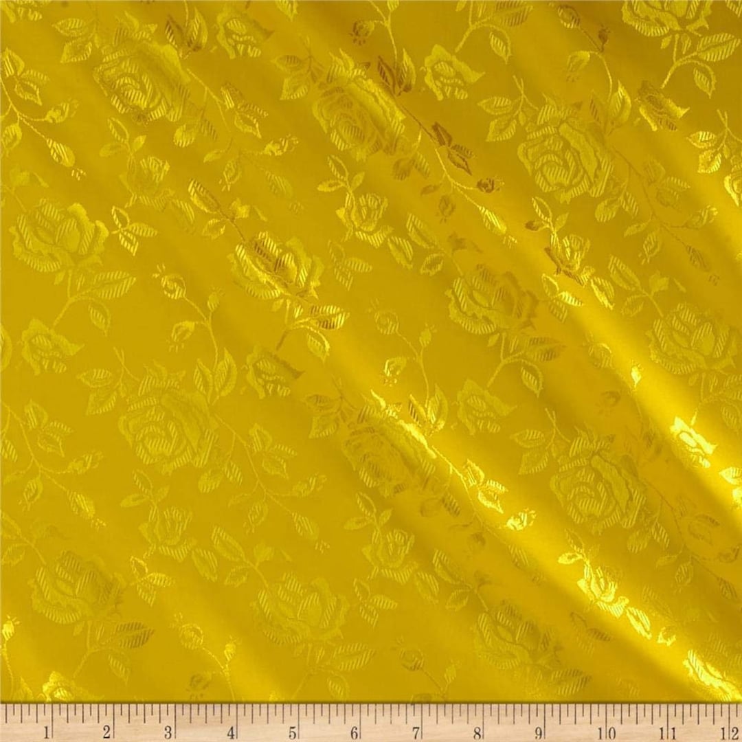 Yellow - 60" Wide Polyester Flower Brocade Jacquard Satin Fabric, Sold ...