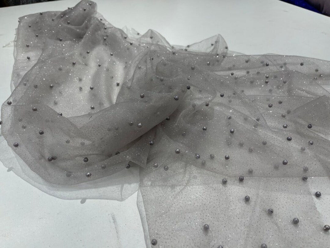 Silver - Scattered Pearls Studded With Silver Glitter Silver Mesh, 2 ...