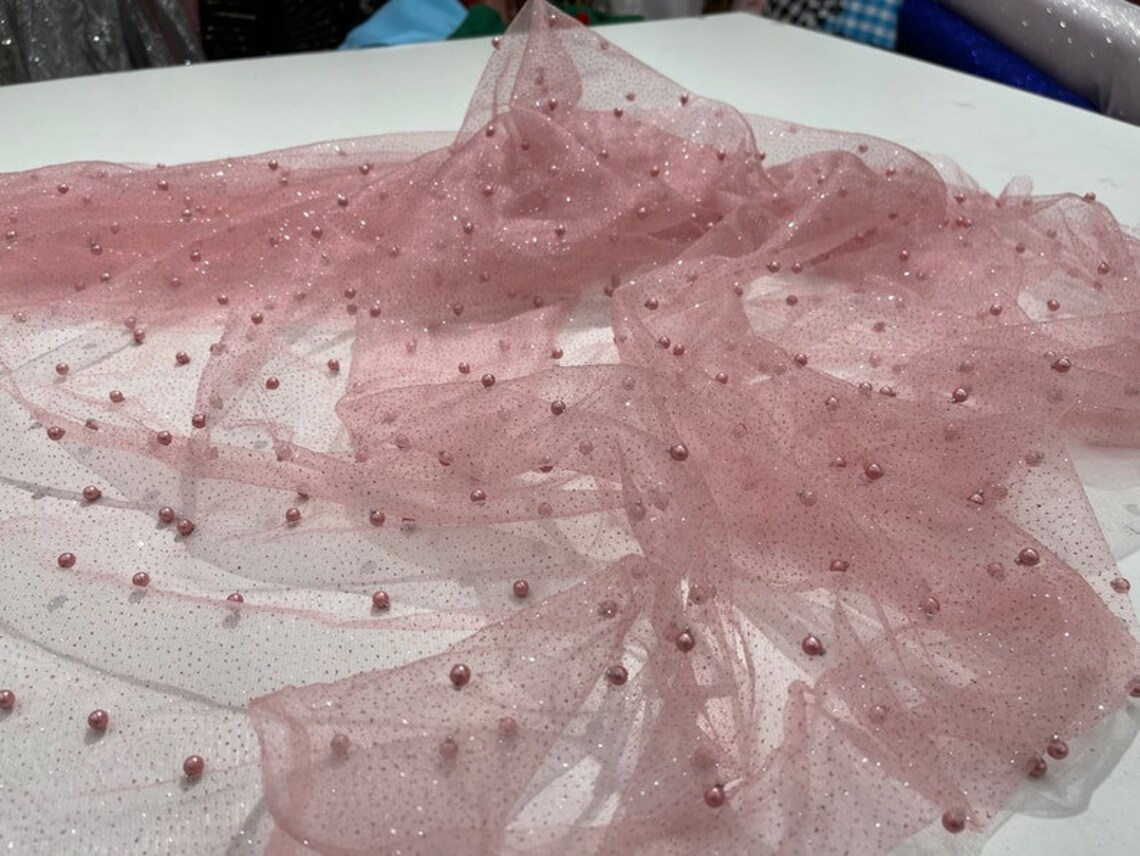 Dusty Rose - Scattered Pearls Studded With Silver Glitter Dusty Rose ...