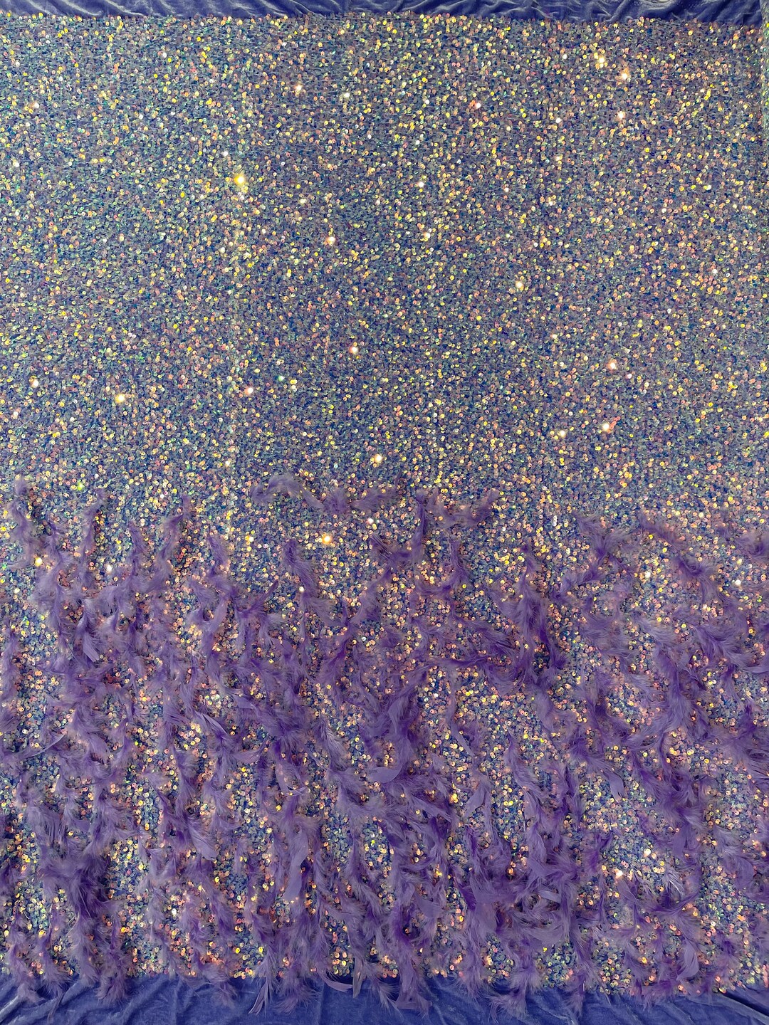 5mm Sequins on a Stretch Velvet With Feathers 2-way Stretch, Sold by ...