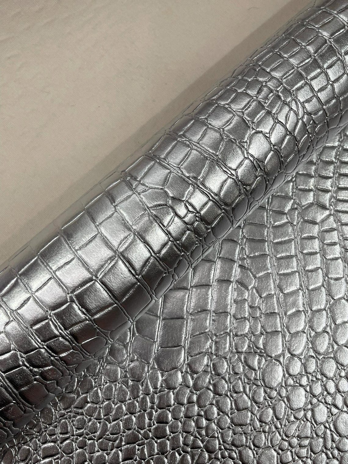 Silver Shiny Alligator 3D Embossed Vinyl Fabric, 54" Wide Upholstery ...