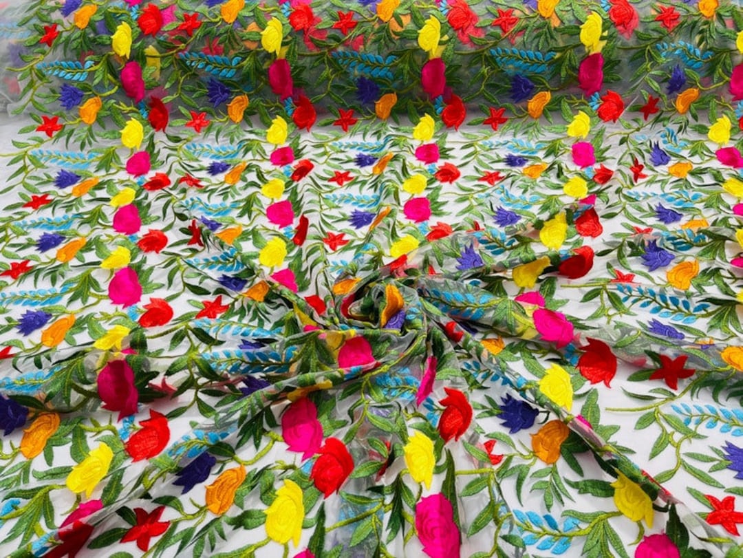 Maria Multi Color Mexican Sarape Floral Design Embroider on a Ivory ...