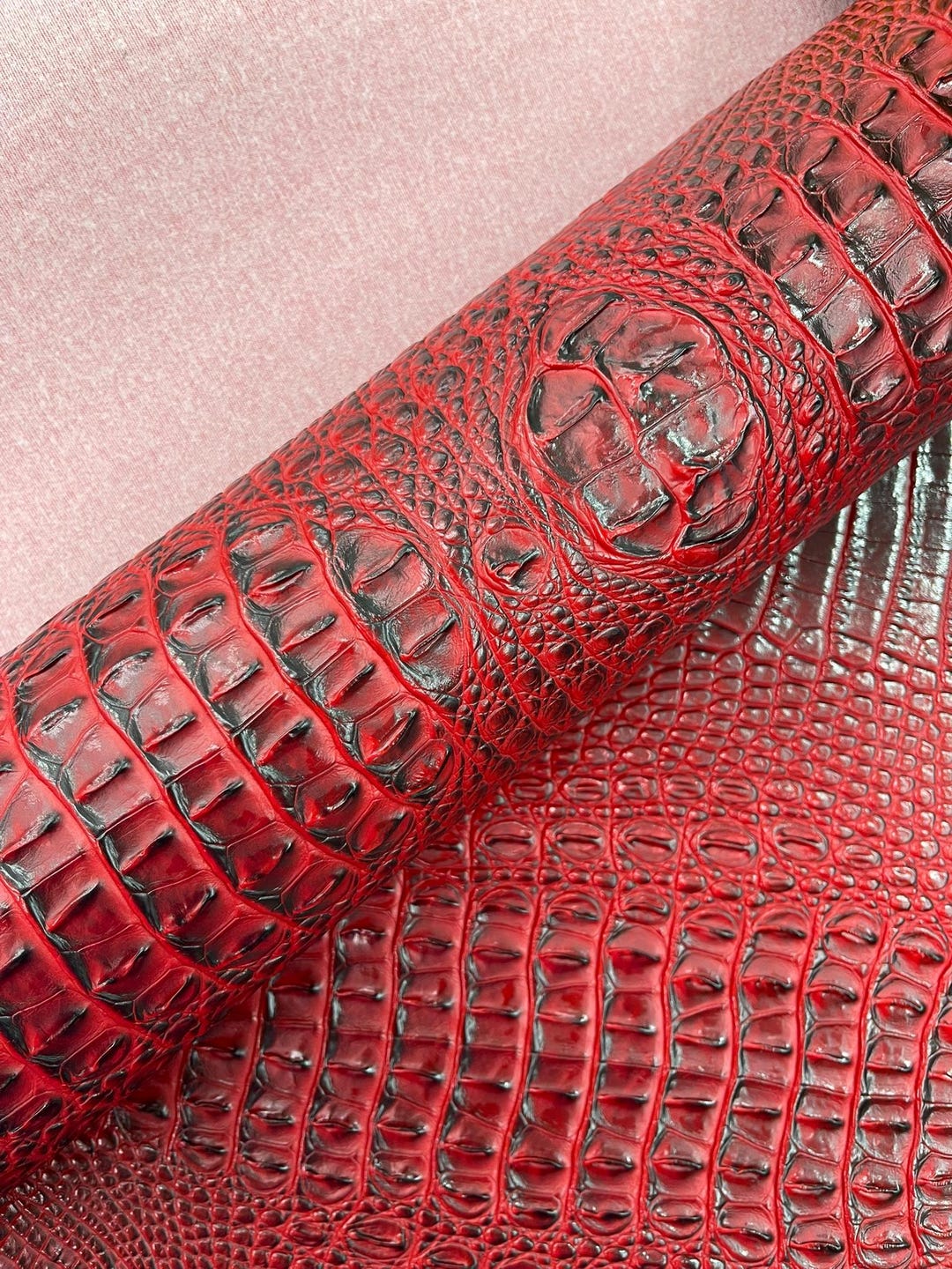 Blood Red Florida Gator 3D Embossed Vinyl Fabric / 2 Tone Crocodile ...
