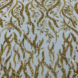 Gold Vine Design Embroider and Heavy Beading/sequins on A Mesh Lace ...