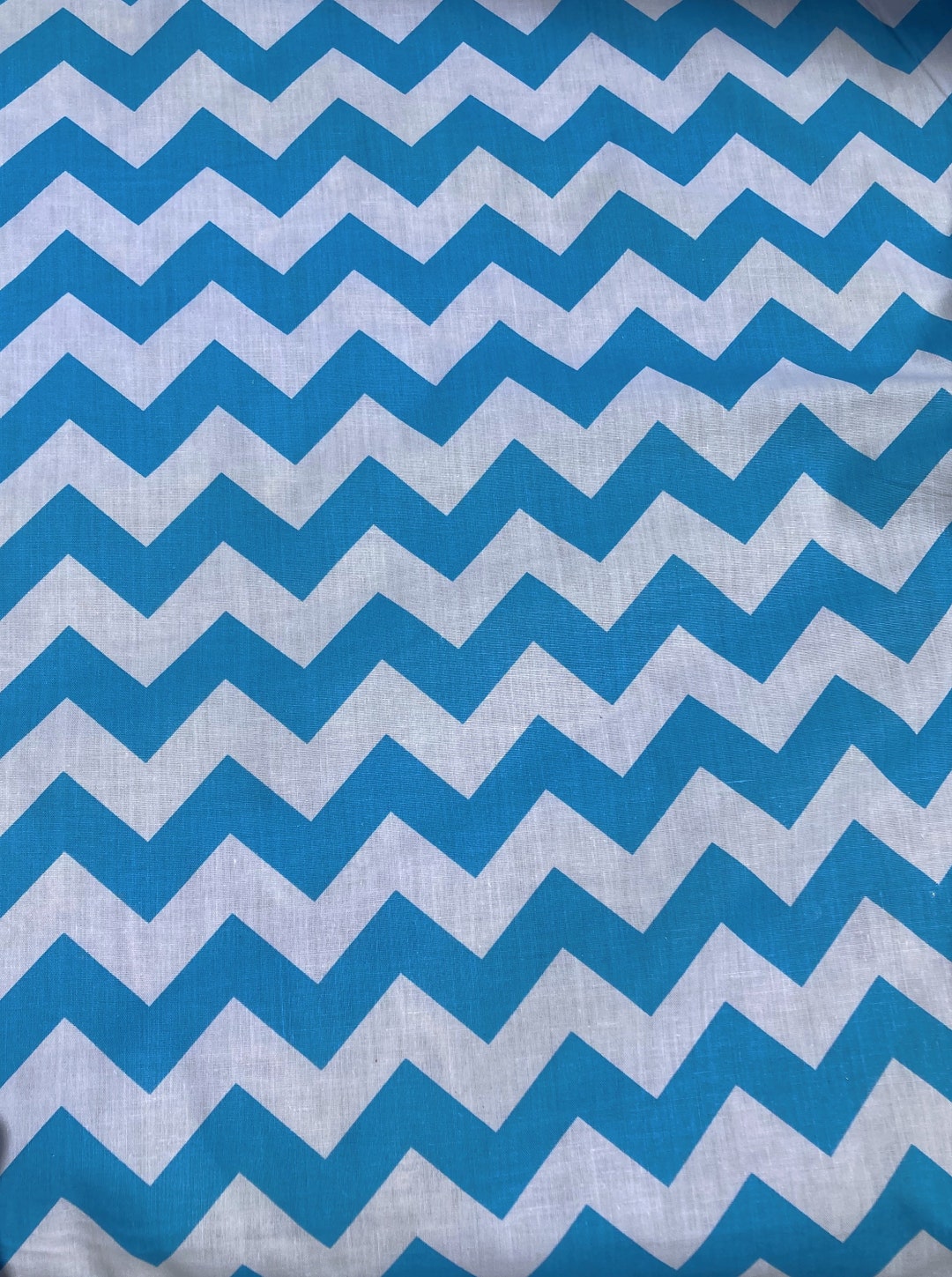 Blue on White Chevron Zig Zag Poly Cotton Fabric - 58-60" Wide 1 Inch ...