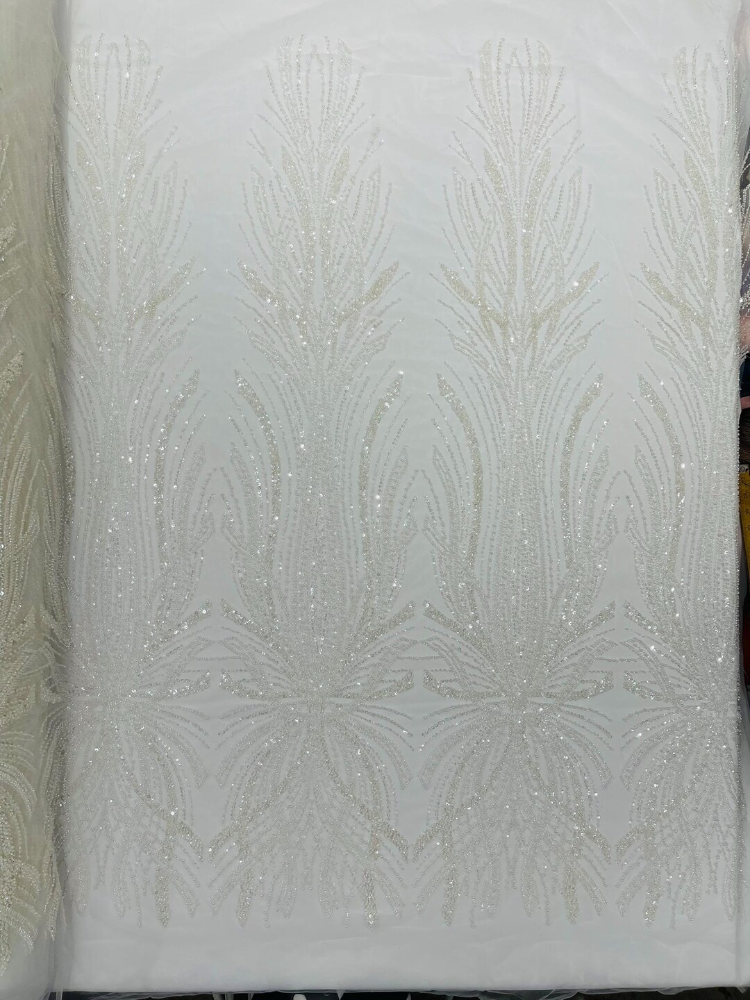 Palm Beaded Damask Design Fabric, by the Yard - Ivory - Etsy
