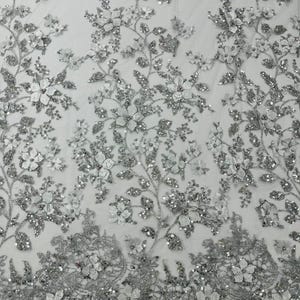 Princess Glitter 3d Floral Design Embroidery With Pearls in a Mesh Lace ...