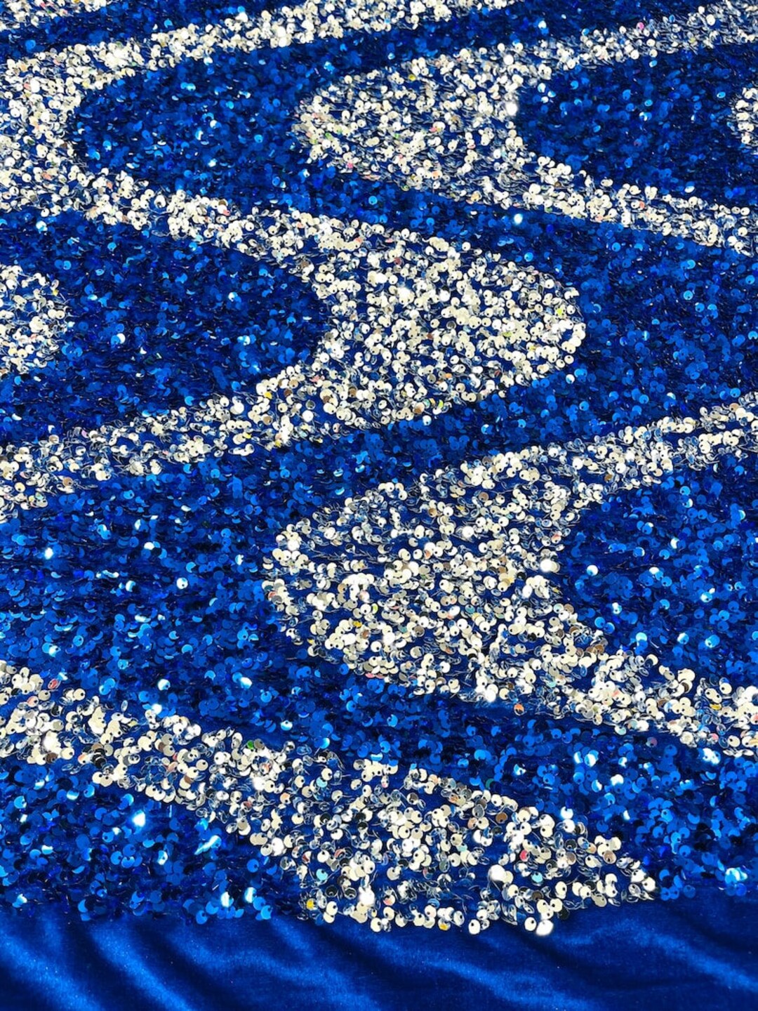 Sequin Wave Design on Black Stretch Velvet All Over 5mm Shining Sequins ...