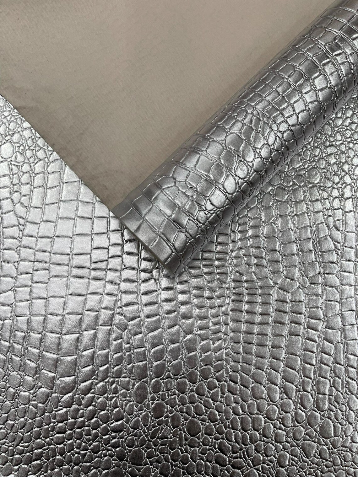 Silver Shiny Alligator 3D Embossed Vinyl Fabric, 54" Wide Upholstery ...