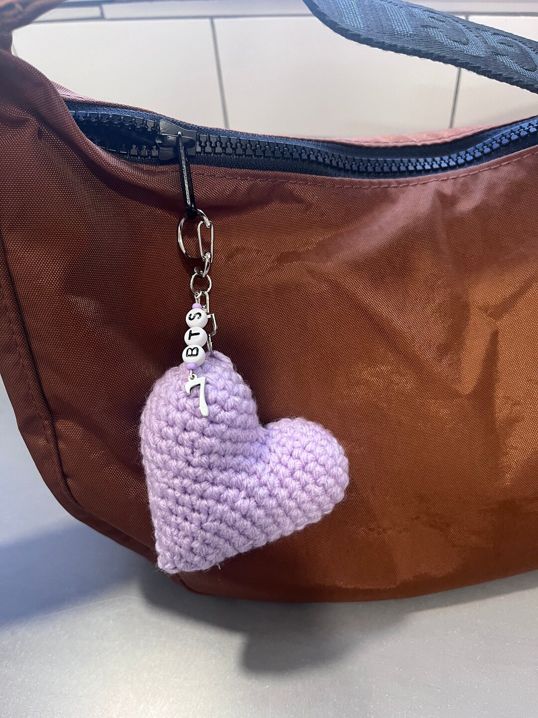 BTS Borahae Crocheted Purple Heart Plush Cute Keychain Bangtan - Etsy