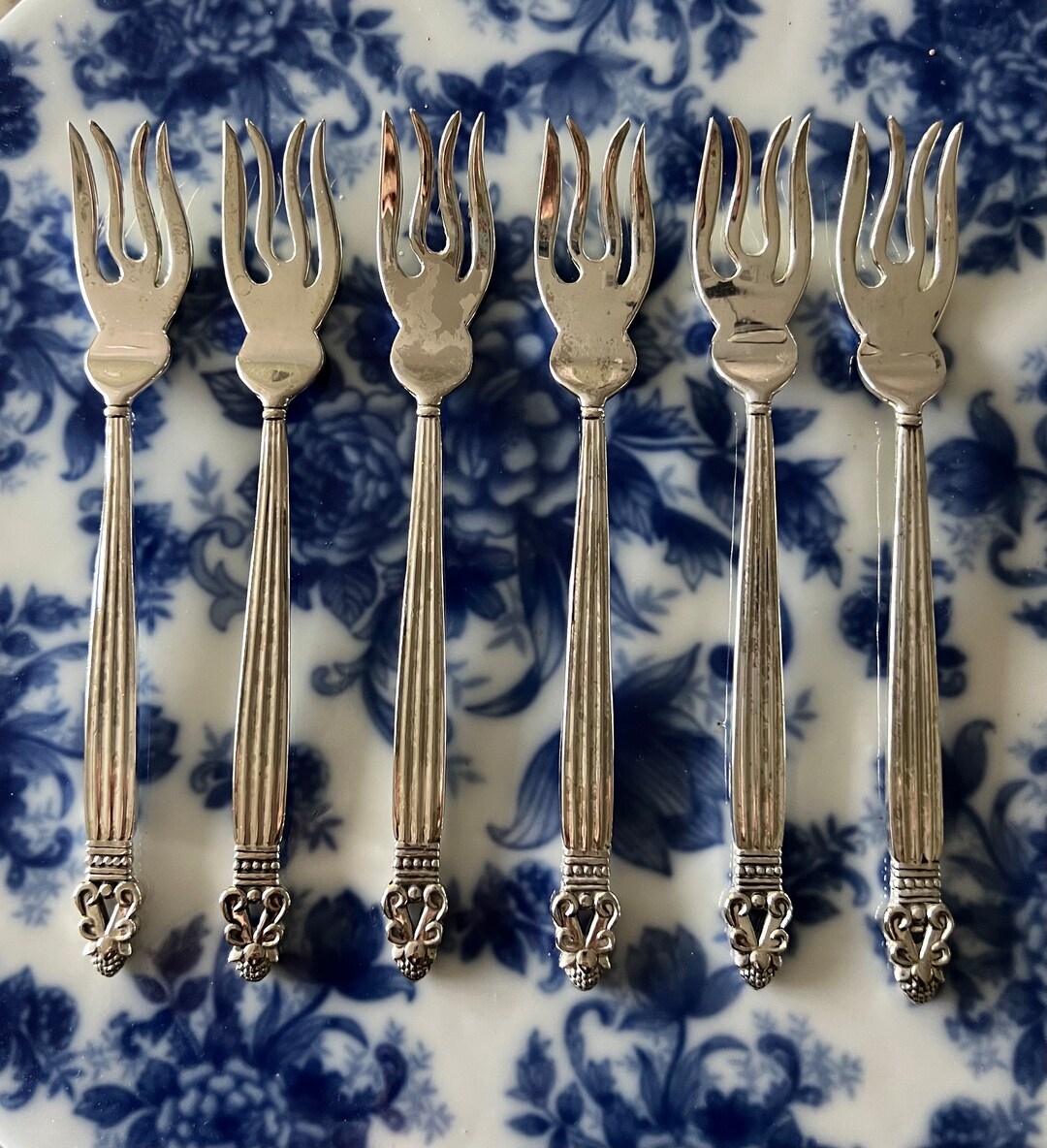Set of 6 - Godinger Olde Copenhagen Silverplated Dessert/cocktail Forks ...