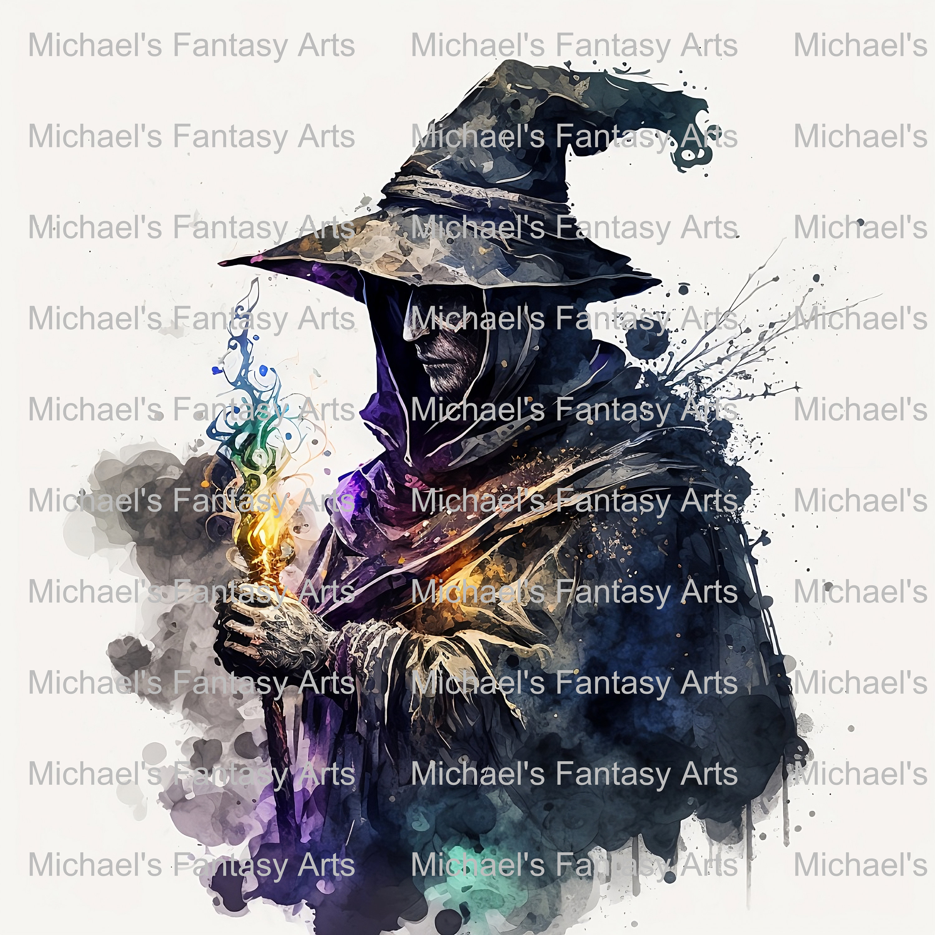 Watercolor Fantasy Wizard SVG PNG JPEG, Download Digital Files, Dark ...