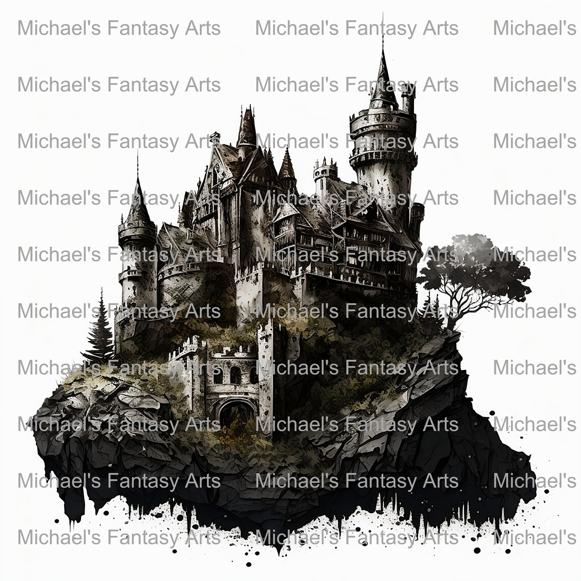 Watercolor Fantasy Castle SVG PNG JPEG, Download Digital Files, Dark ...