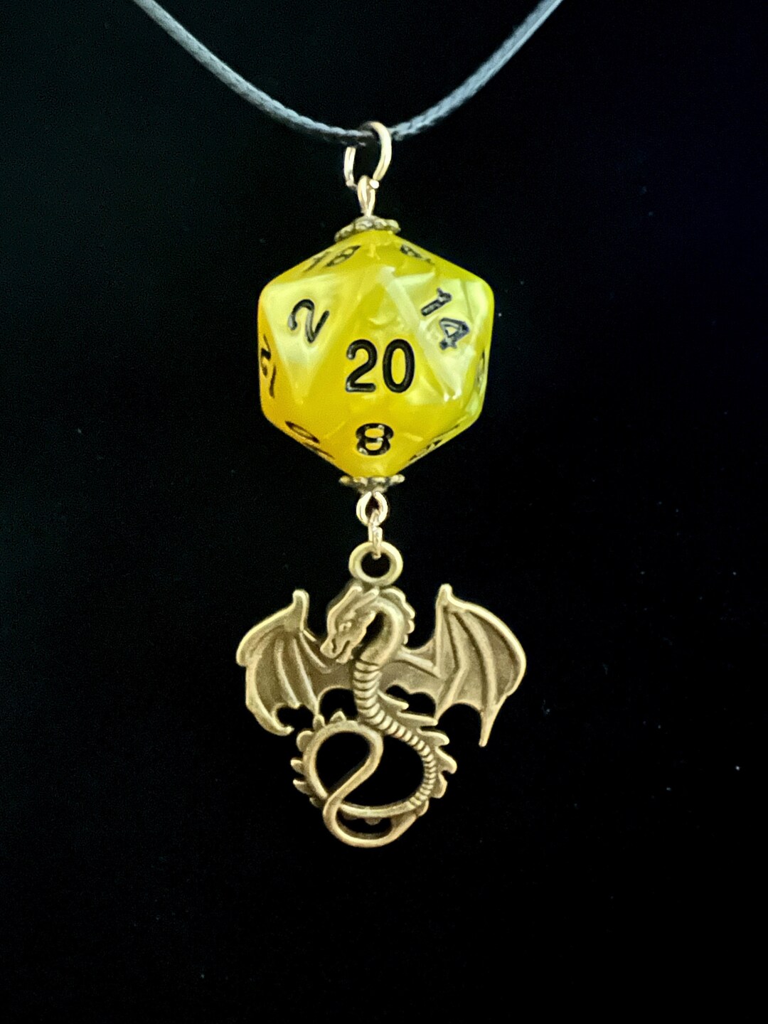 D20 Dice Black Wax Corded Necklace | D&D Dice Pendant Necklace ...