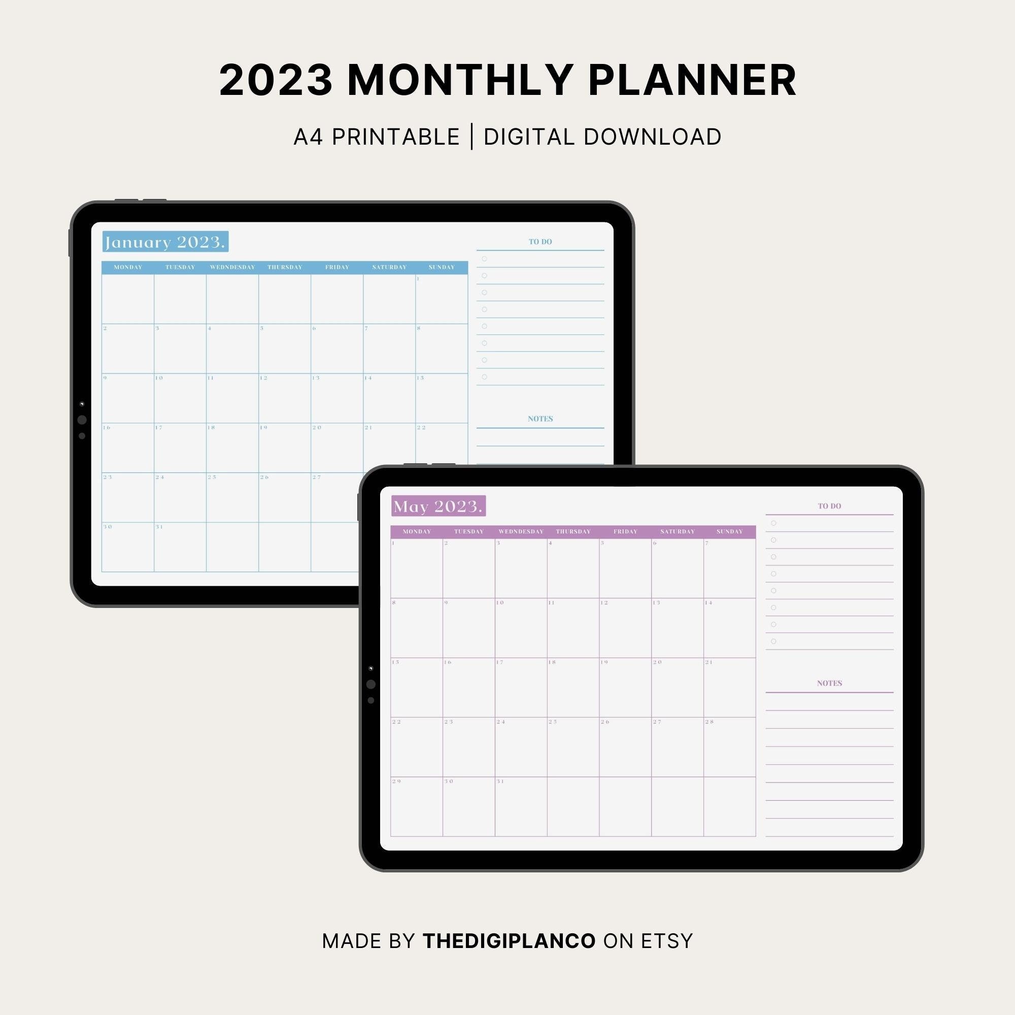 2023 Monthly Calendar, Digital Planner, Printable - Etsy
