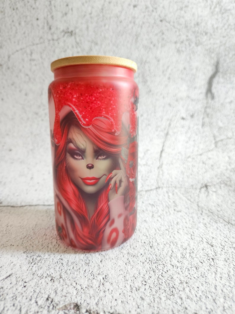 Red Rose Grinch Girl Libbey Glass Sublimation Glass - Etsy
