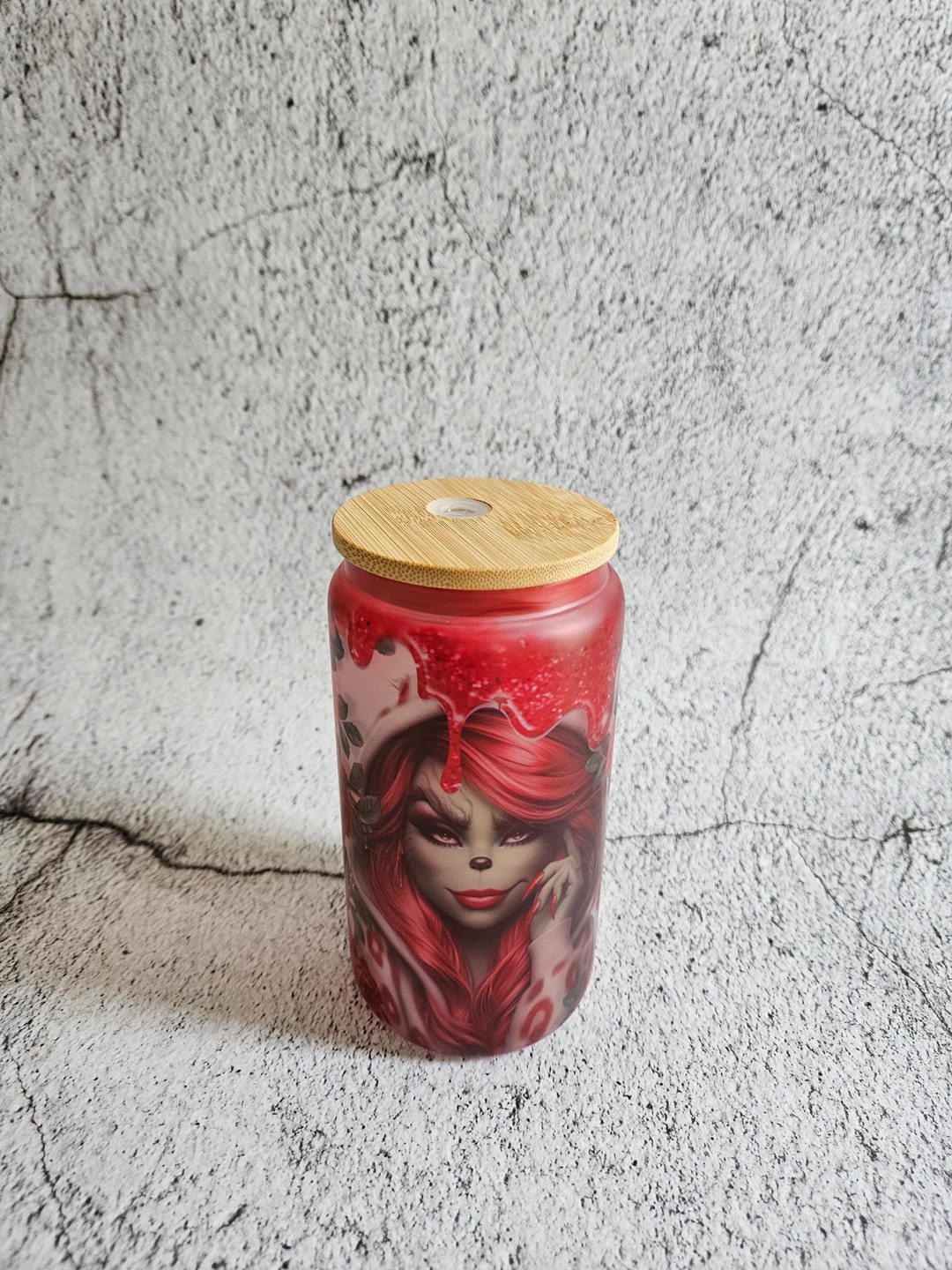 Red Rose Grinch Girl Libbey Glass Sublimation Glass - Etsy