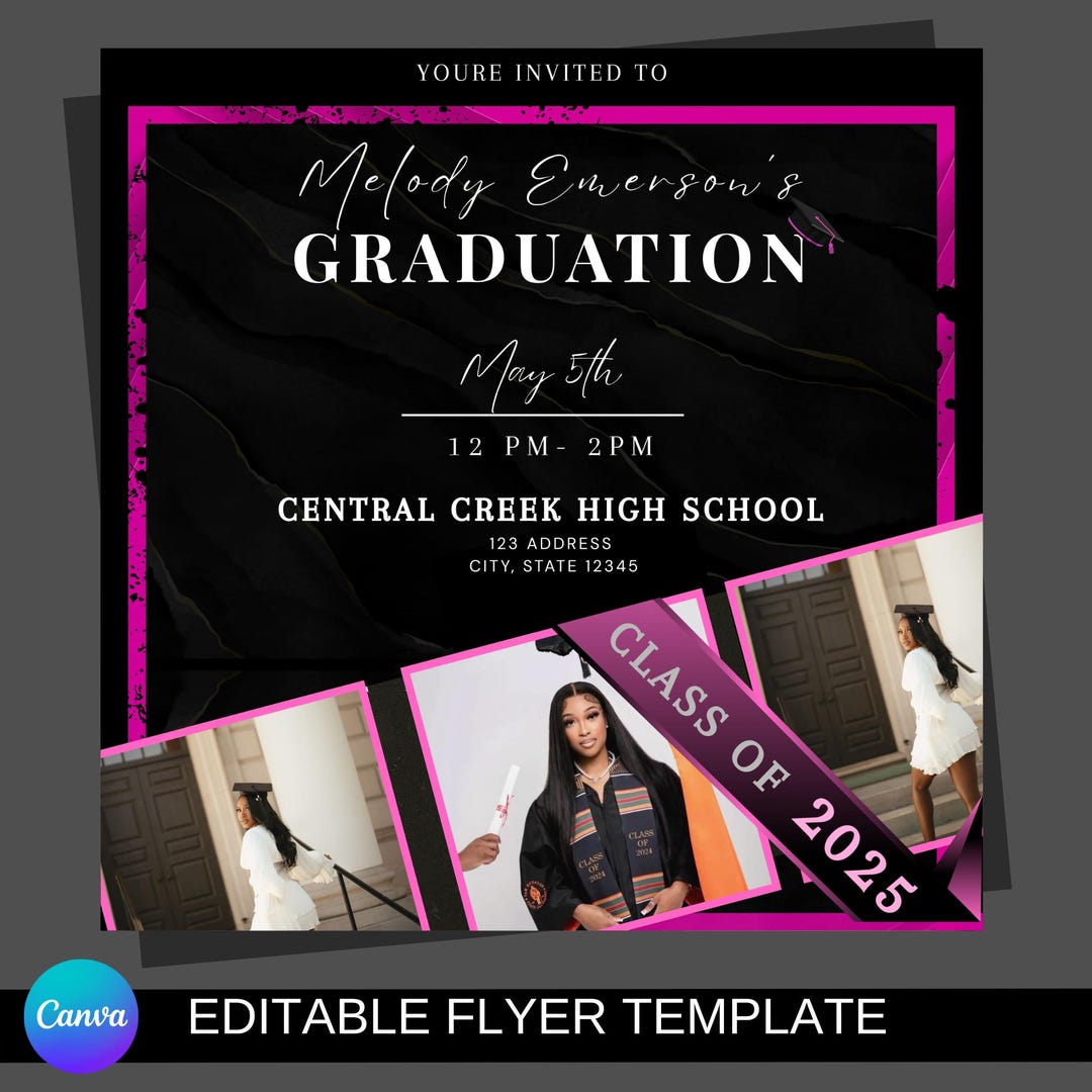 Editable Graduation Invitation Canva Template | Class of 2025 Digital ...