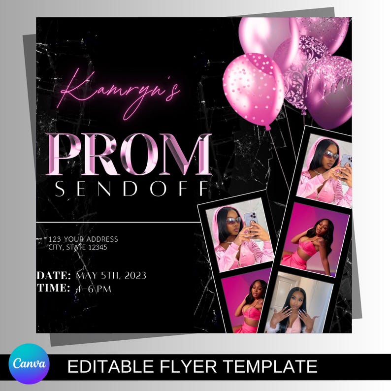 Editable Prom Send off Flyer Template: Black and Pink (canva) - Etsy