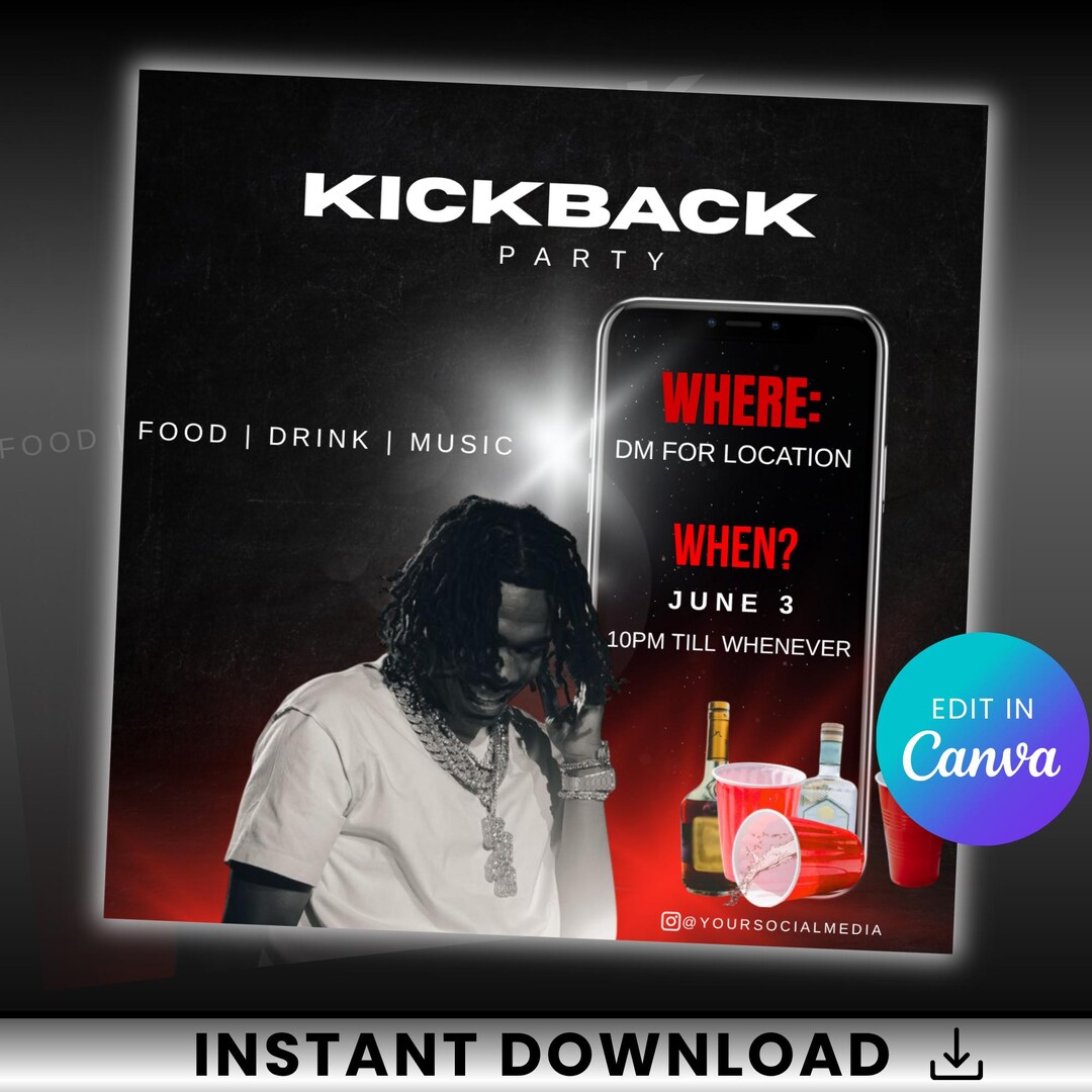 Kickback Party & Club Flyer | Editable Canva Template for DJ Events ...