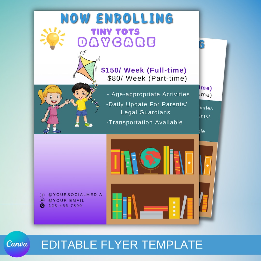 Daycare Enrollment Flyer Template: Editable Childcare Business Design ...