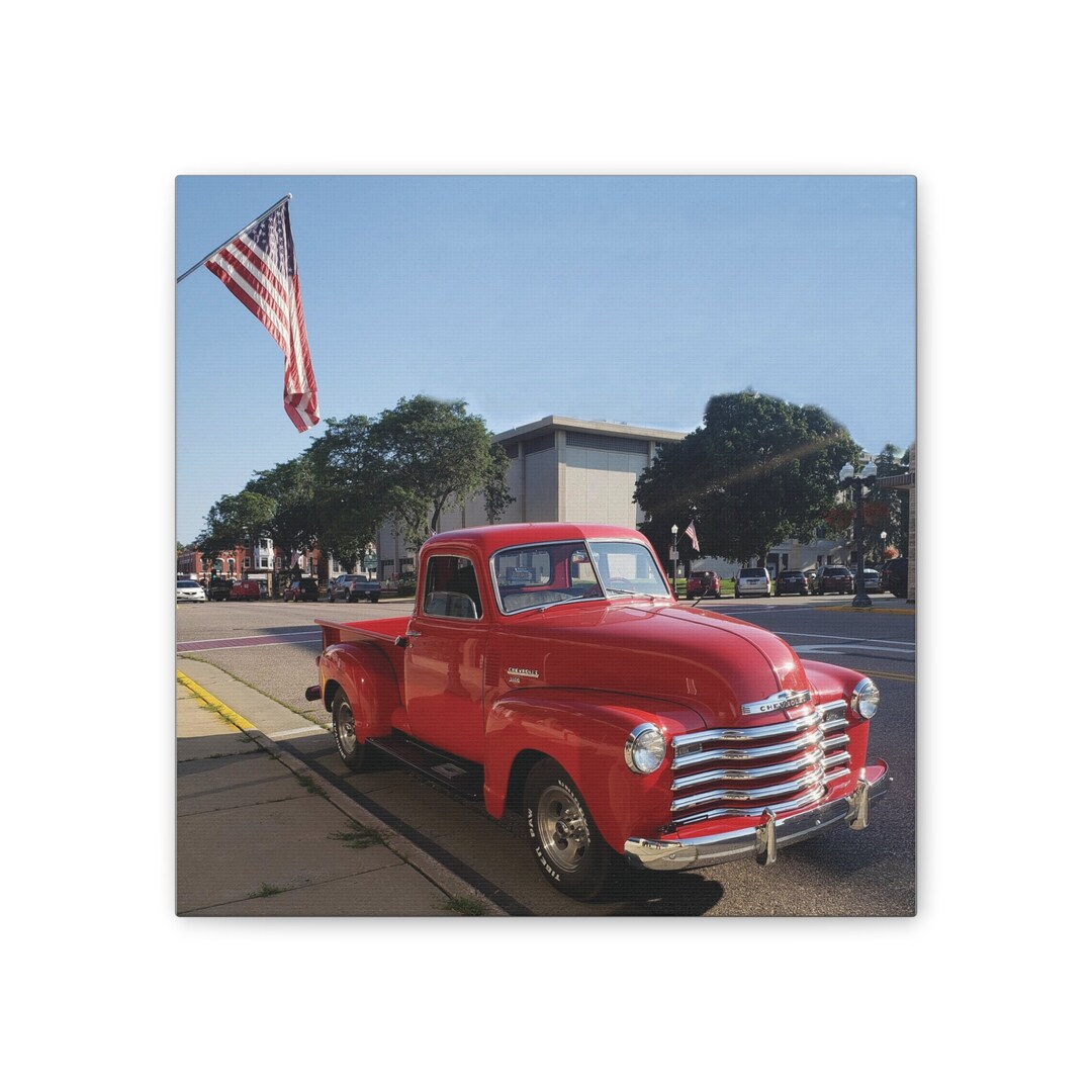 Little Red Chevy Truck With American Flag, Patriotic, Red, Old, Vintage ...