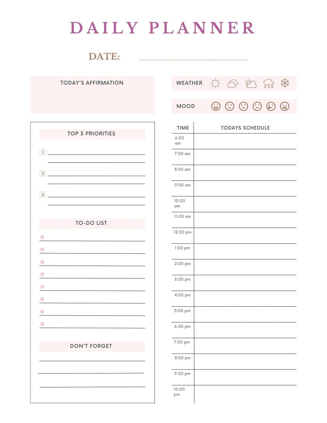 Daily Planner Printable, Daily to Do List, Minimal Productivity Planner ...