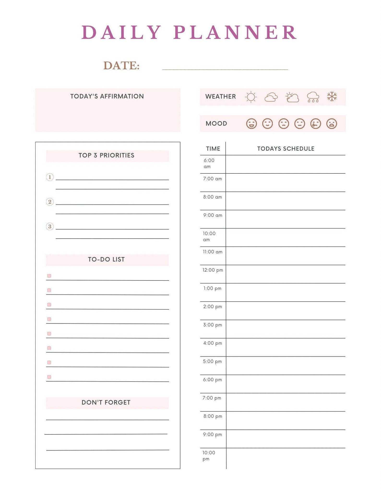 Daily Planner Printable, Daily to Do List, Minimal Productivity Planner ...