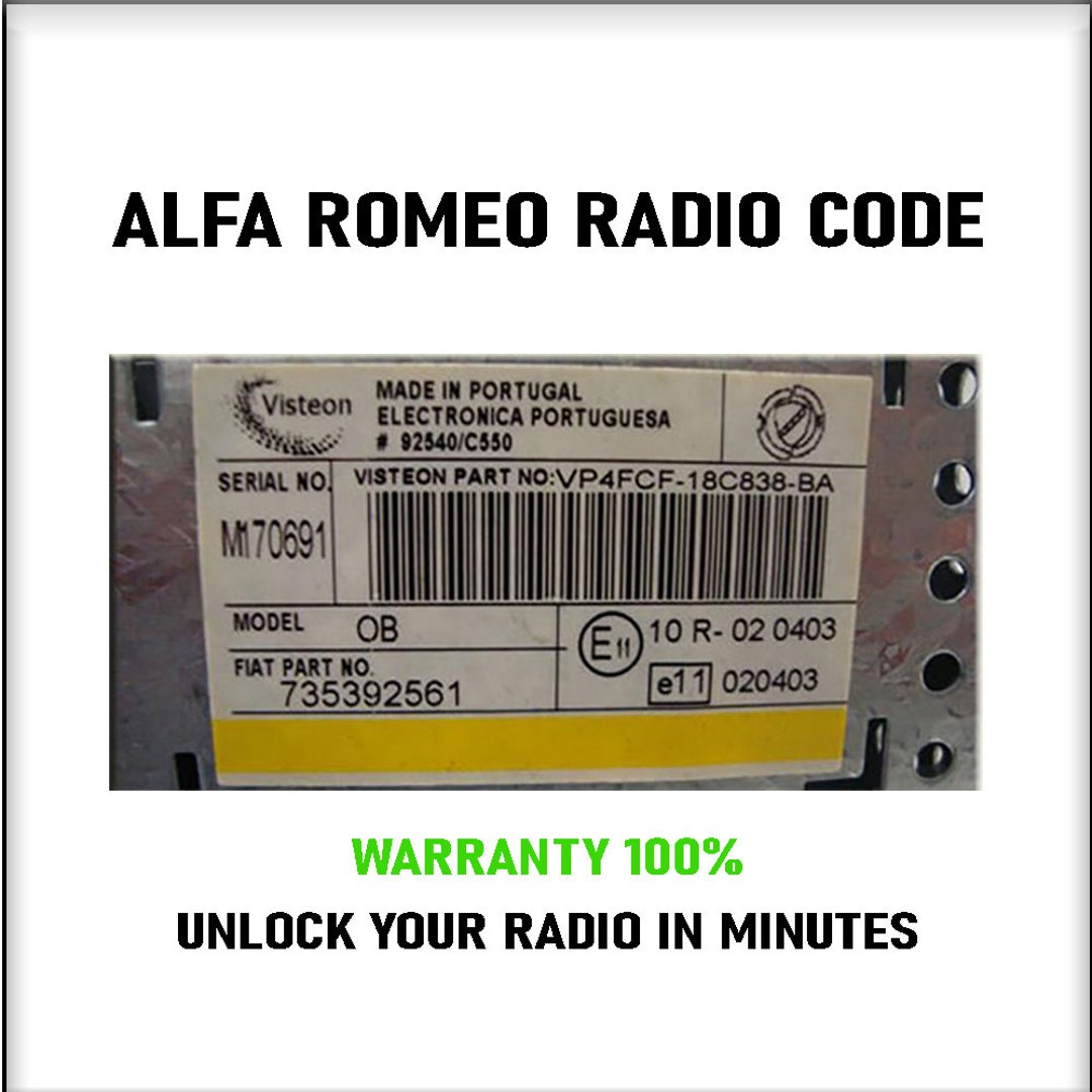 Alfa Radio Codes Fiat Lancia Unlock Stereo Series Bosch - Etsy
