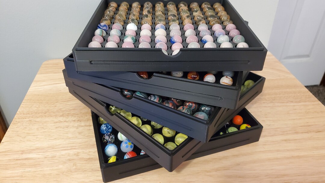 500 Piece Capacity Marble Storage Tray Stack With Dust Cover for 3/4 ...