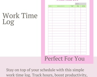 Work Log Printable | Daily Task & Time Tracker | Employee Timesheet ...