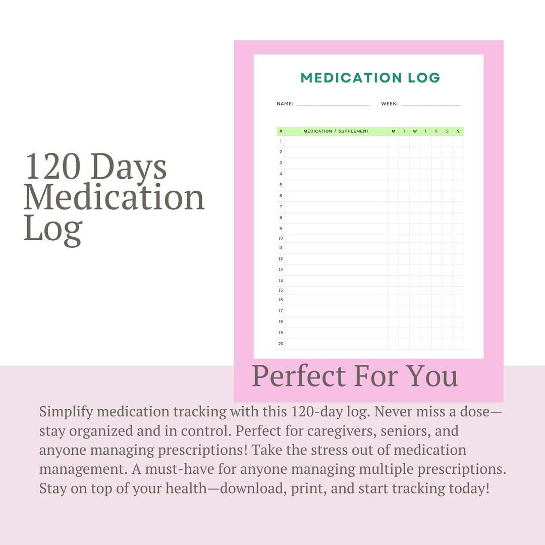 120-day Medication Log | Printable Tracker for Prescriptions, Dosage ...