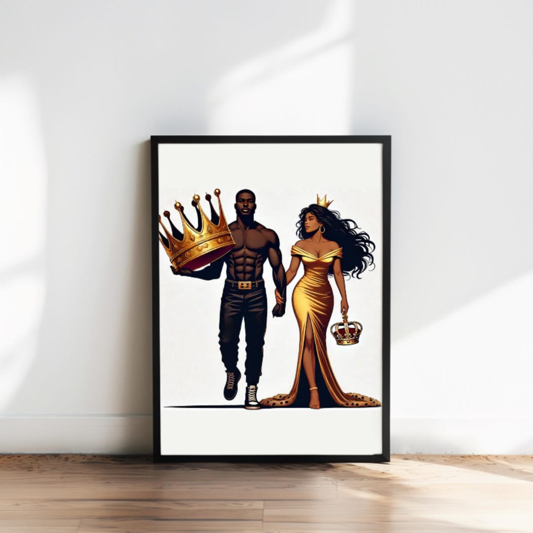 Black King and Queen Art Print: Royal Couple Portrait (digital Download ...