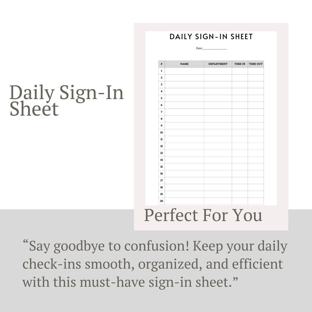 Daily Sign-in Sheet: Editable Attendance Tracker (PDF) - Etsy