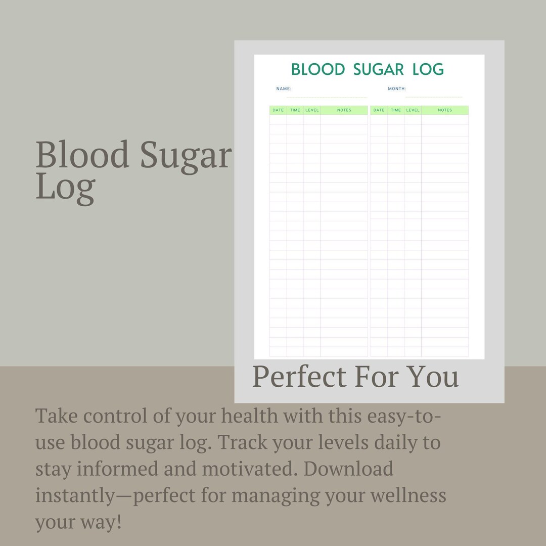 Blood Sugar Log, Printable Blood Sugar Tracker, Diabetes Log, Daily ...