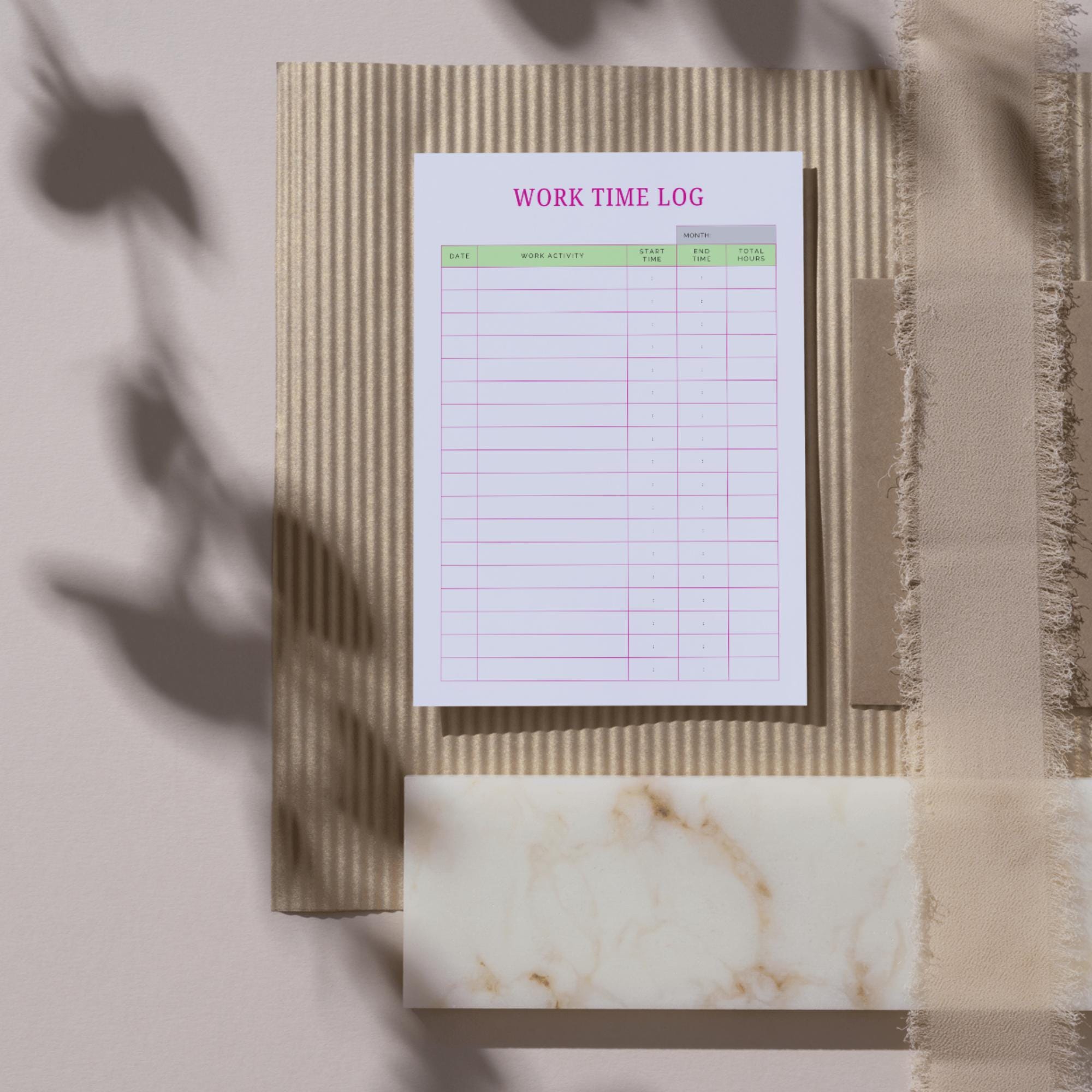 Work Time Log, Printable Work Hours Tracker, Employee Time Log, Work ...