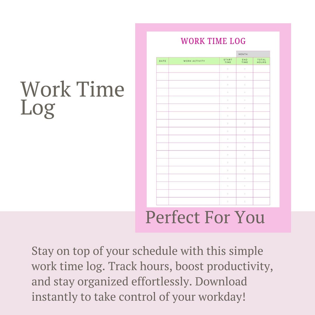 Work Time Log, Printable Work Hours Tracker, Employee Time Log, Work ...