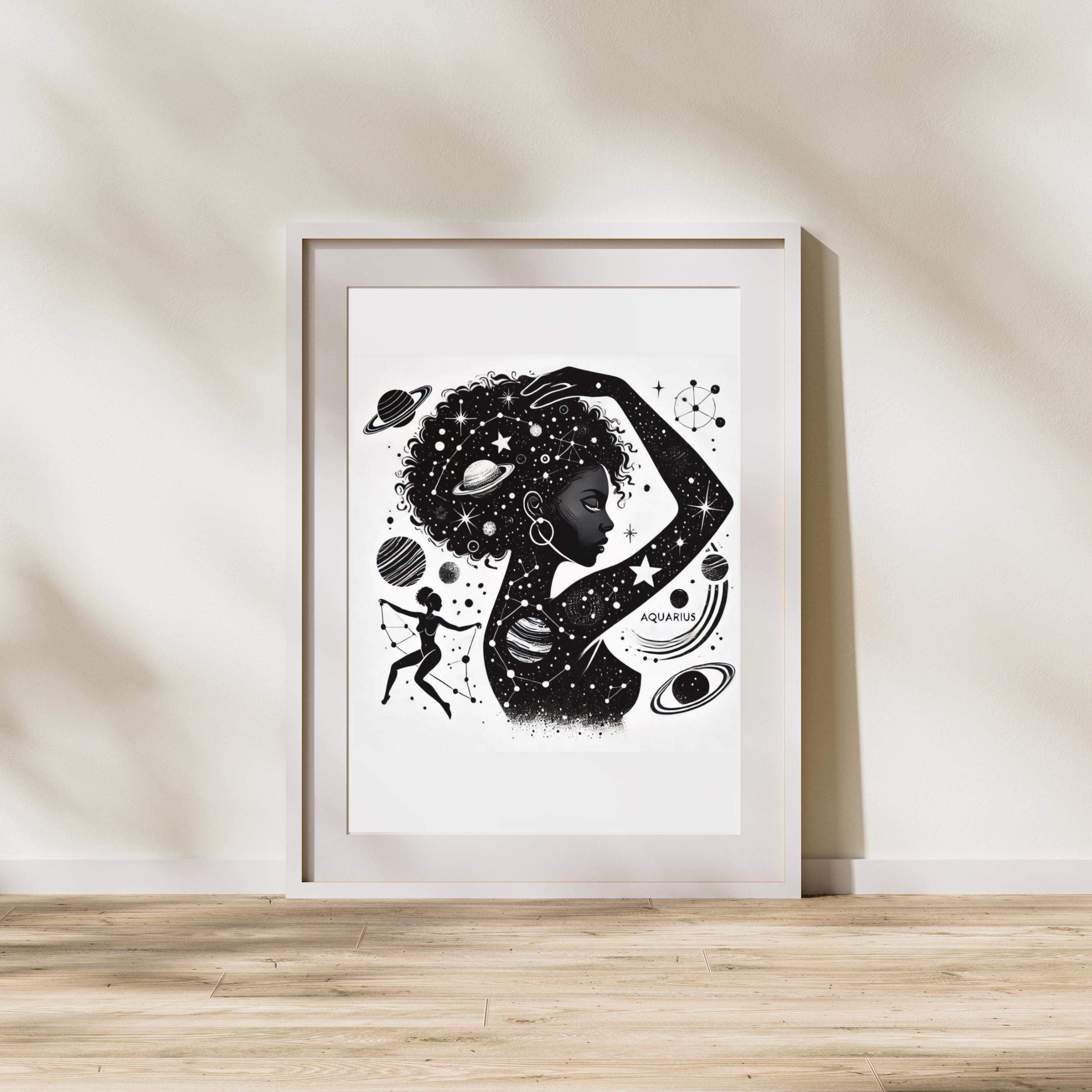 Aquarius Zodiac Art: Celestial Afro Goddess Print (digital Download) - Etsy