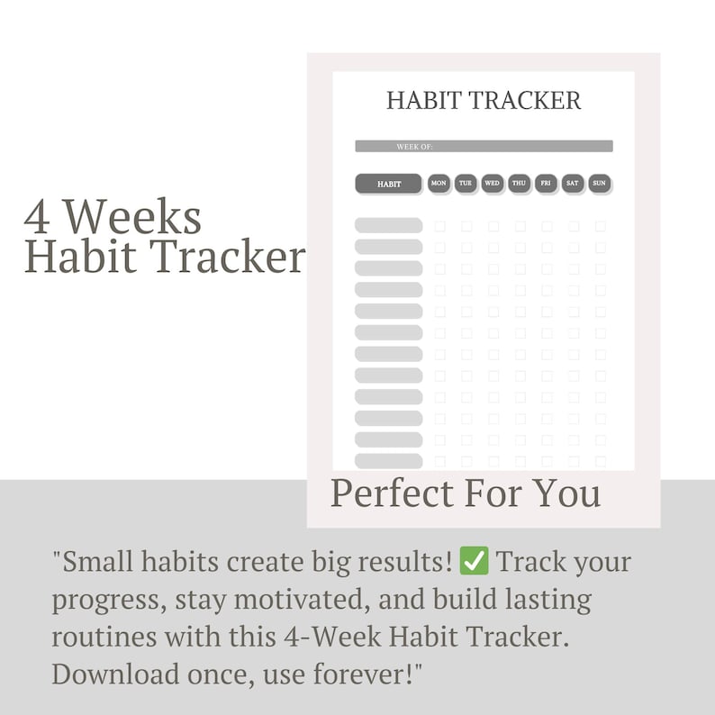 4-week Habit Tracker | Printable Digital Goal Planner | Weekly Progress ...