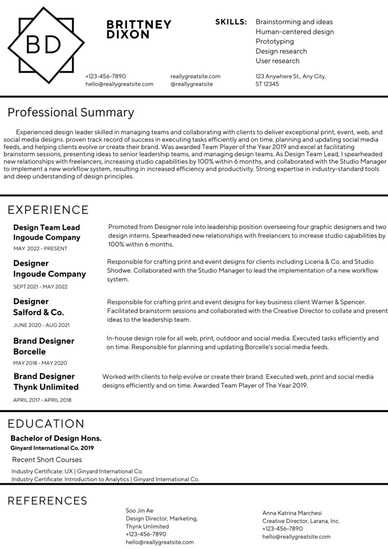 Classic Initial Resume Template - Etsy