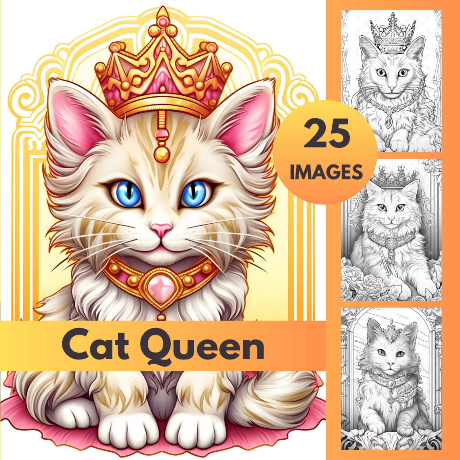 25 Cat Queen Adult Coloring Pages Printable, Grayscale Coloring Books ...