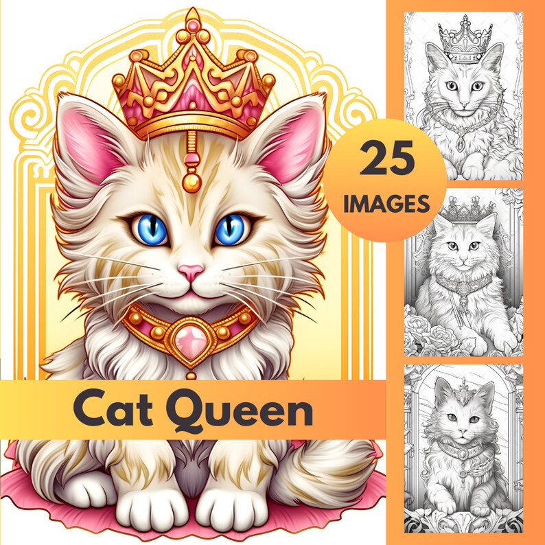25 Cat Queen Adult Coloring Pages Printable, Grayscale Coloring Books ...