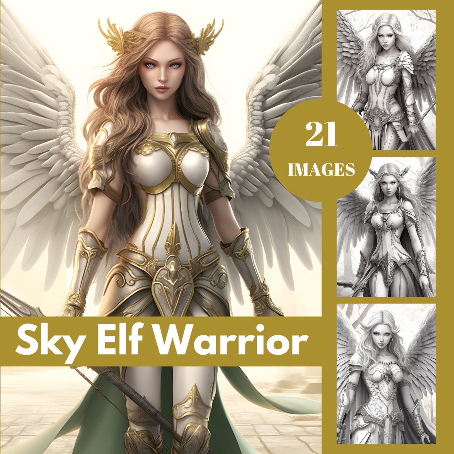 21 Sky Elf Warrior Adult Coloring Pages Printable, Grayscale Coloring Books. Coloring Pages for ...