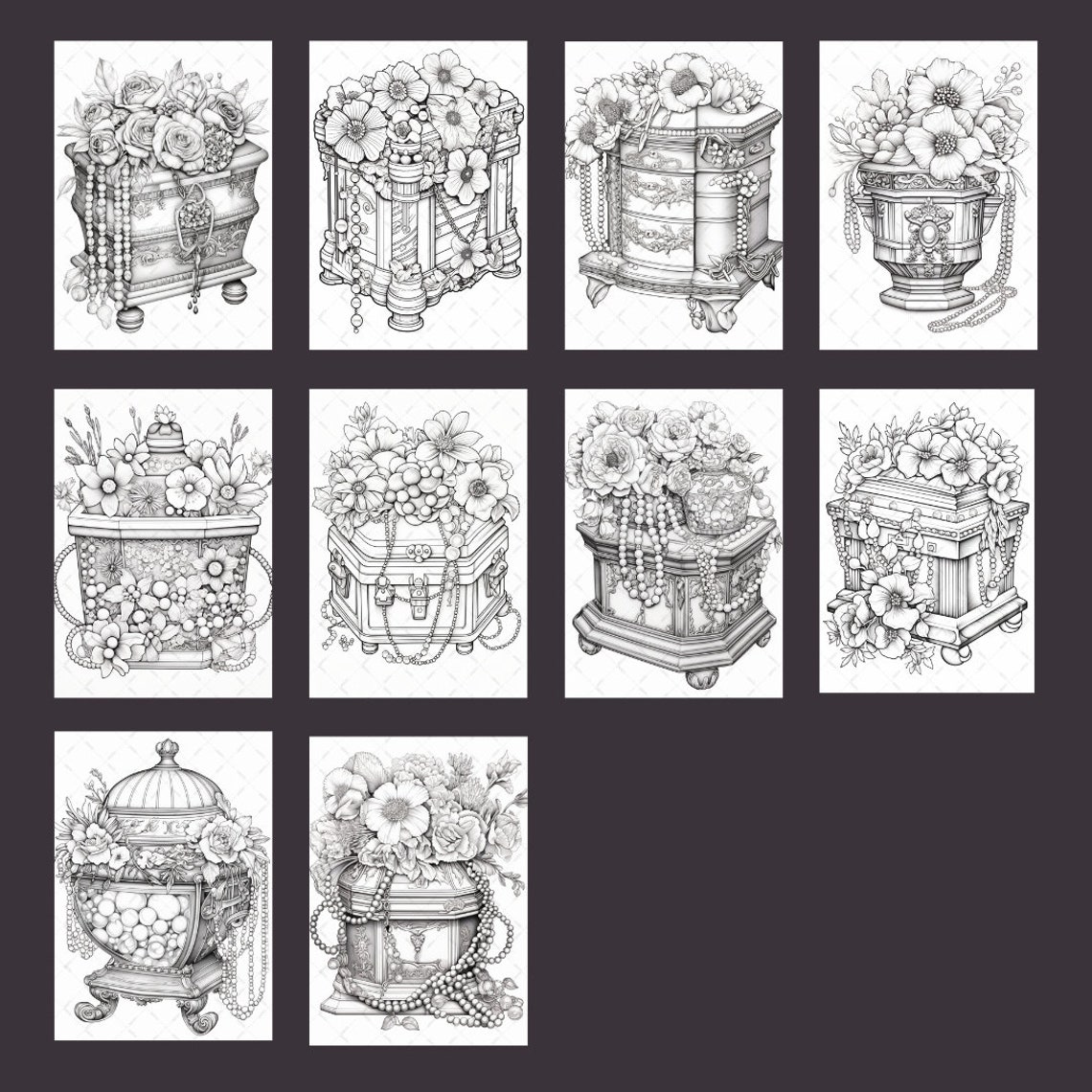 34 Jewelry Box Adult Coloring Pages Printable Grayscale - Etsy