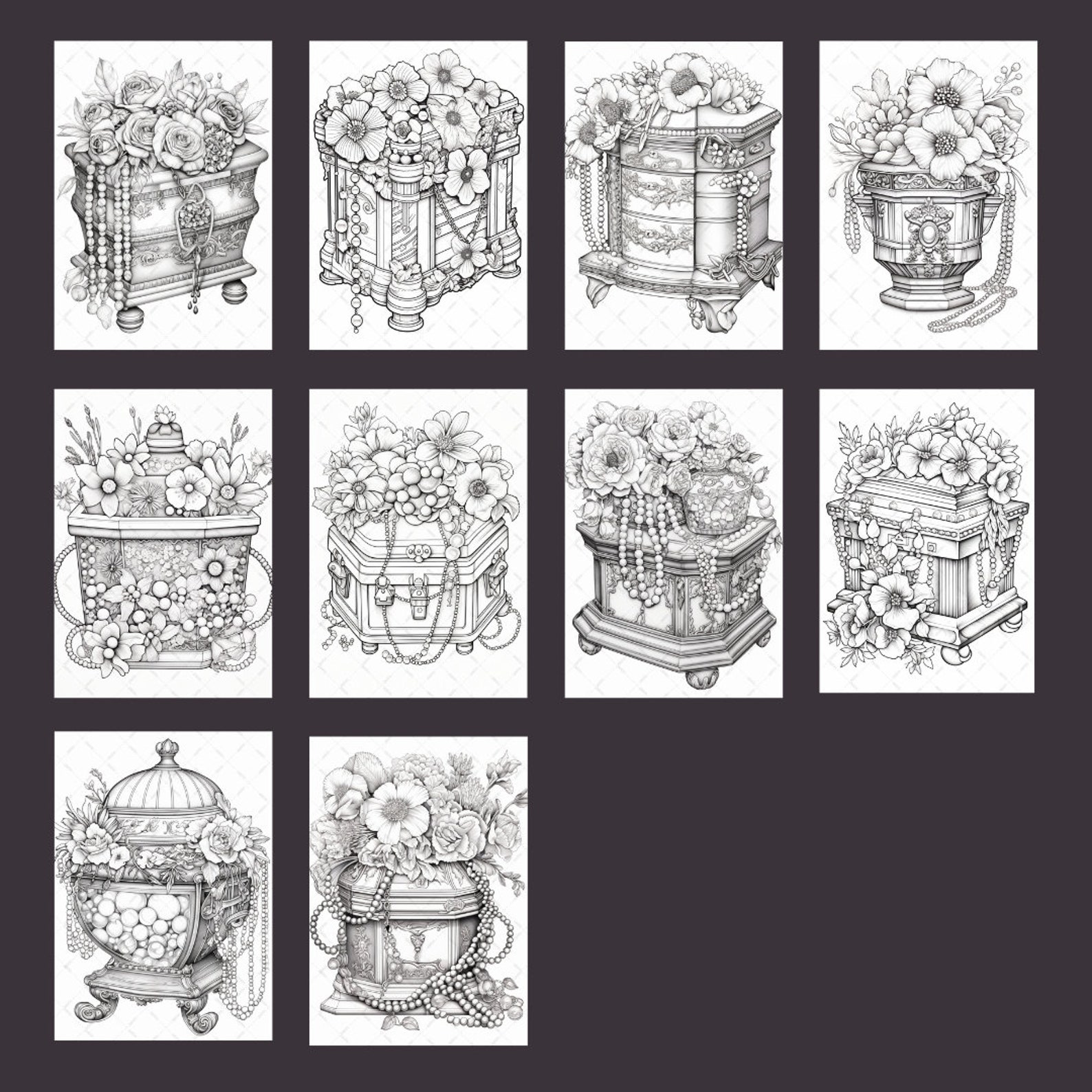 34 Jewelry Box Adult Coloring Pages Printable Grayscale - Etsy